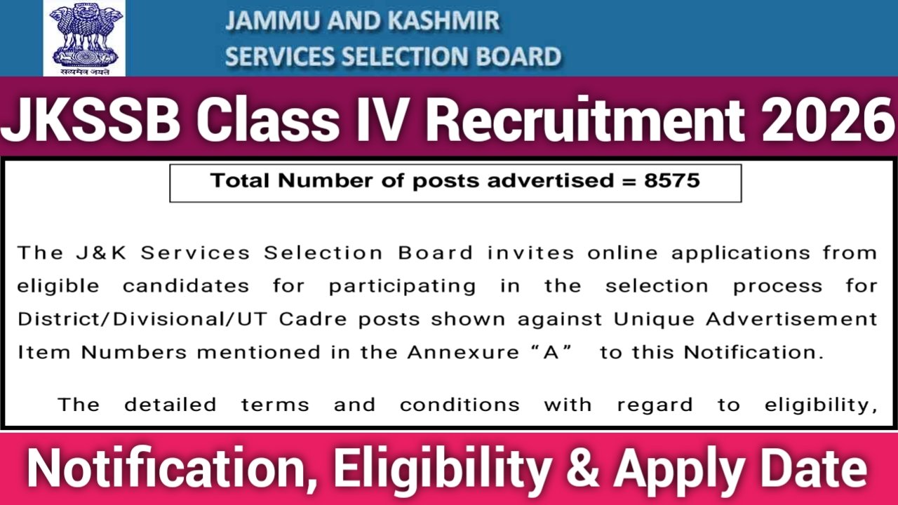 JKSSB Class IV Recruitment 2026 Notification, Eligibility & Apply Date