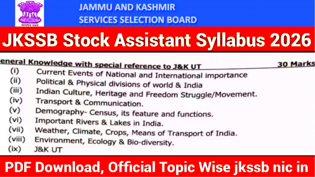 JKSSB Stock Assistant Syllabus 2026 Download PDF, Subject Wise Topics