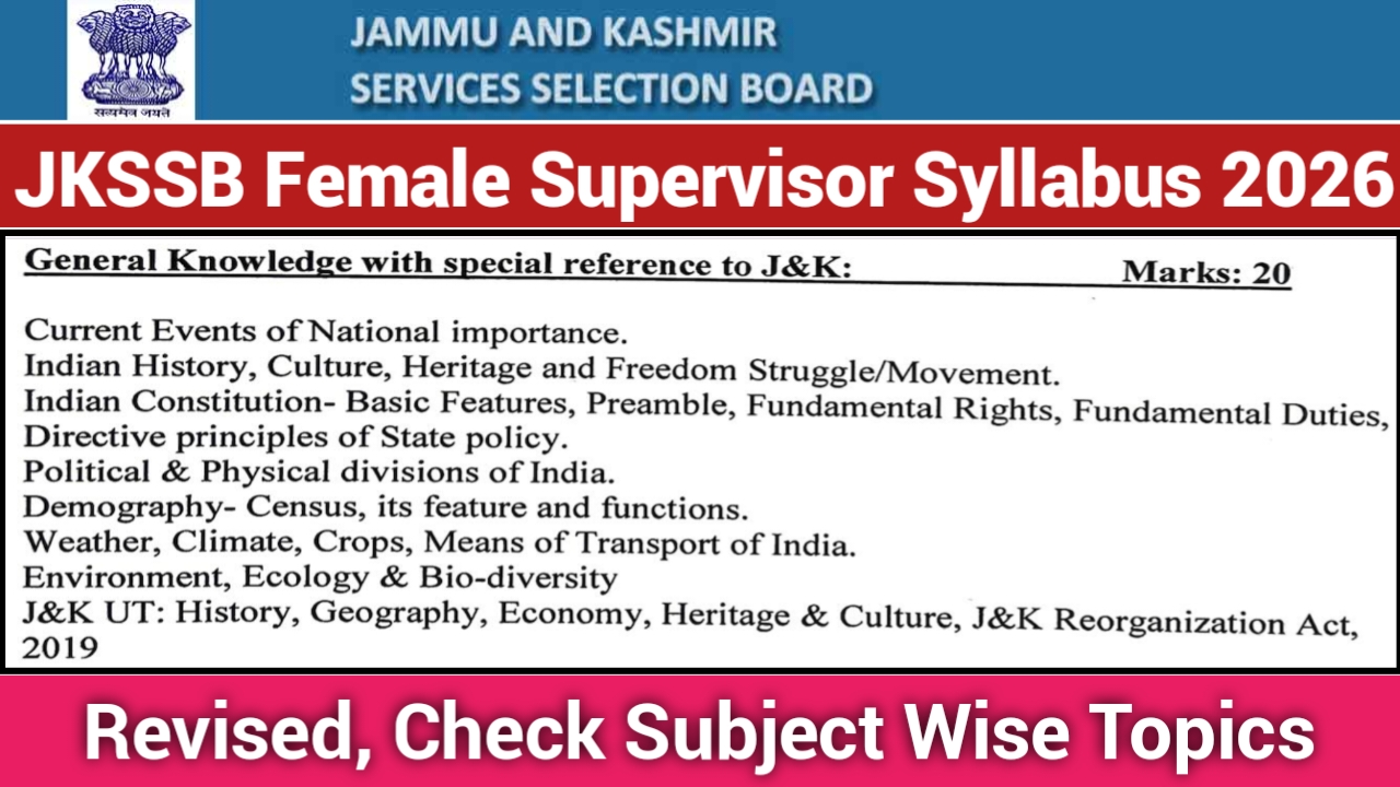 JKSSB Female Supervisor Syllabus 2026 (Revised) Check Subject Wise Topics