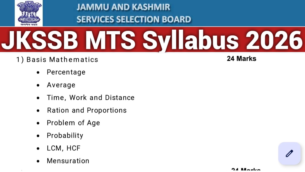 JKSSB MTS Syllabus 2026 Subject Wise Topics, Download PDF